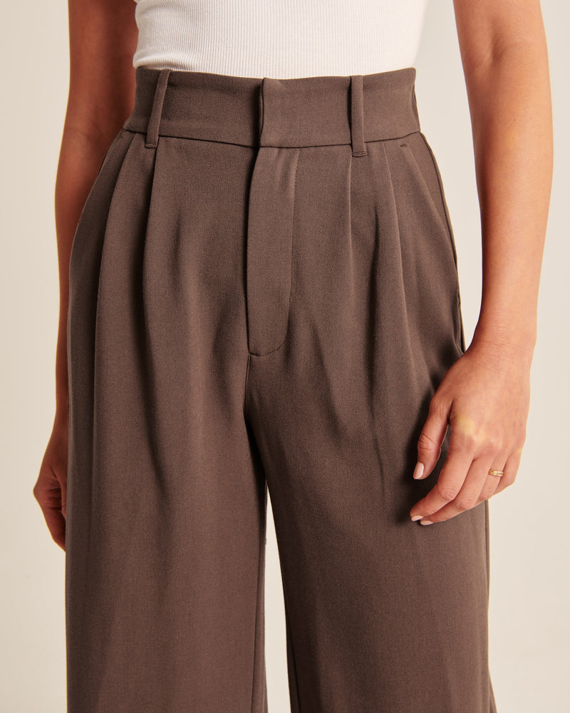 Mocha Wide-Leg Tailored Pants